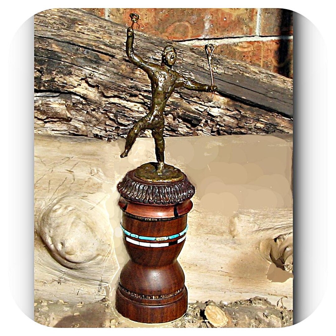 Native American Bronze Stickball Sculpture: Walnut Inlay Base - Etsy