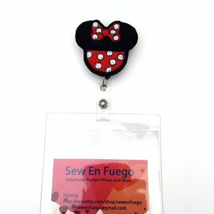 Red Minnie ID Badge Holder, Badge Reel With Clip, Felt Retractable ID ...