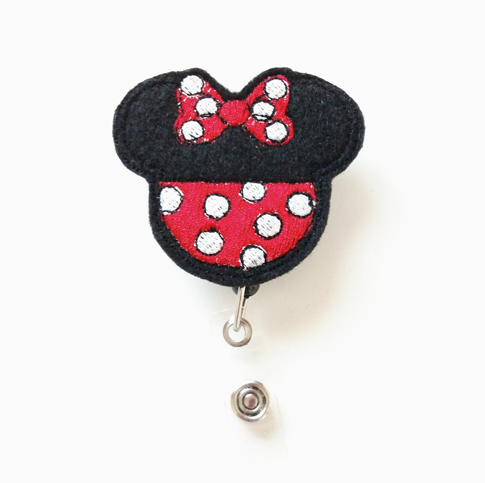 Red Minnie ID Badge Holder Badge Reel with Clip Felt | Etsy