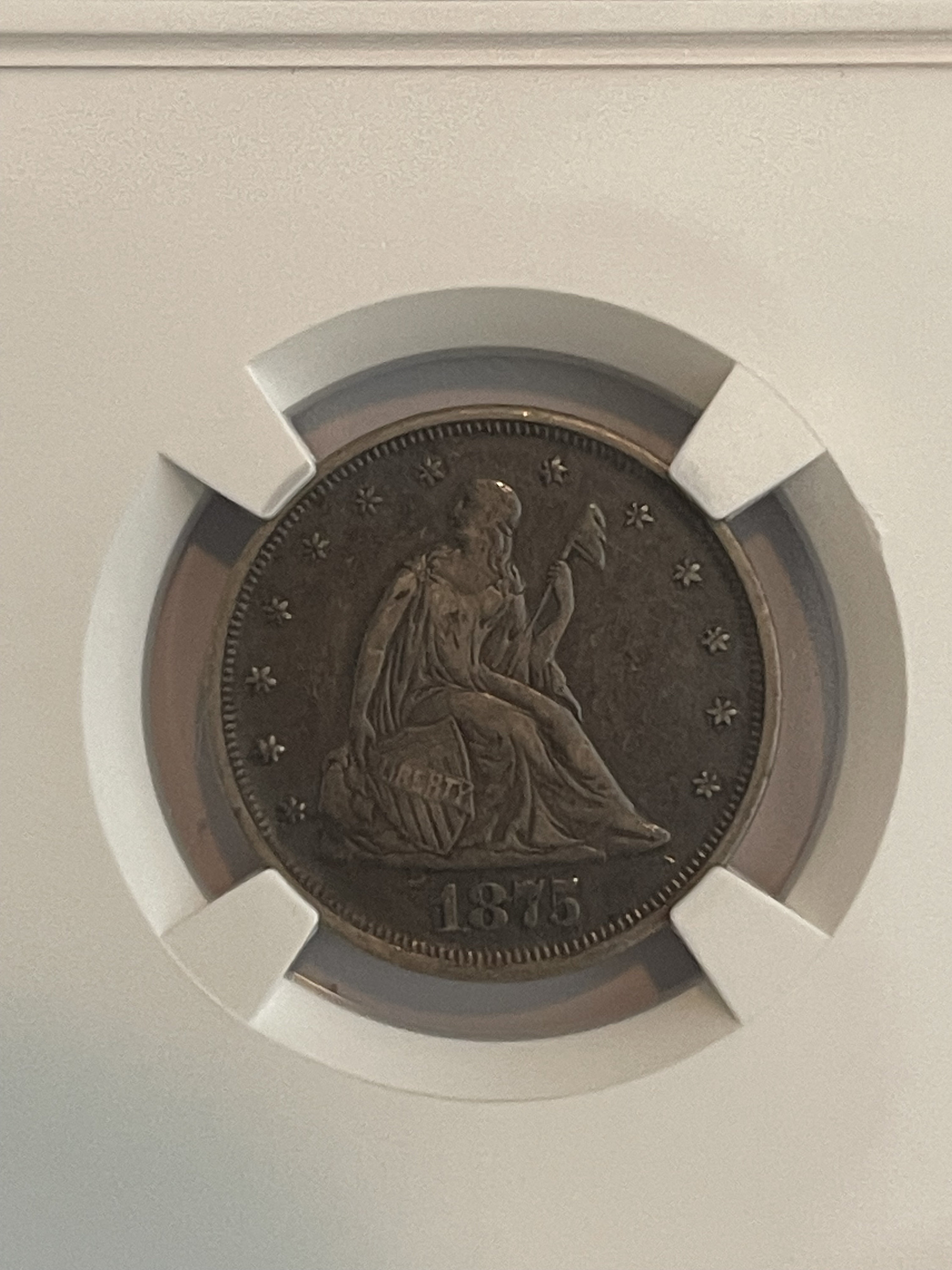 1875 Liberty Seated Tweenty Cent Piece Silver 20c NGC XF Certified Coin ...
