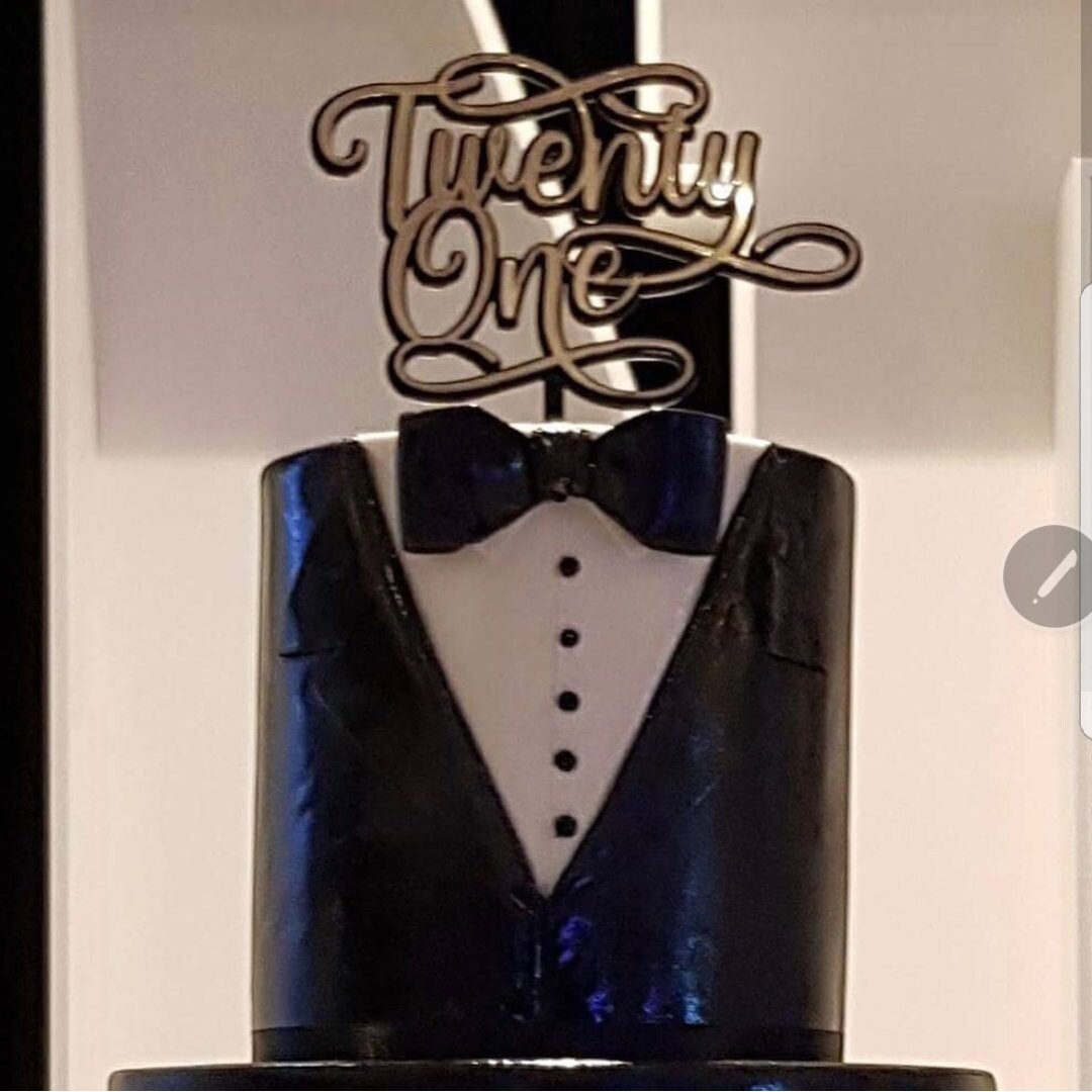 21st Birthday Cake Topper in Gold Mirror and Black Acrylic. - Etsy
