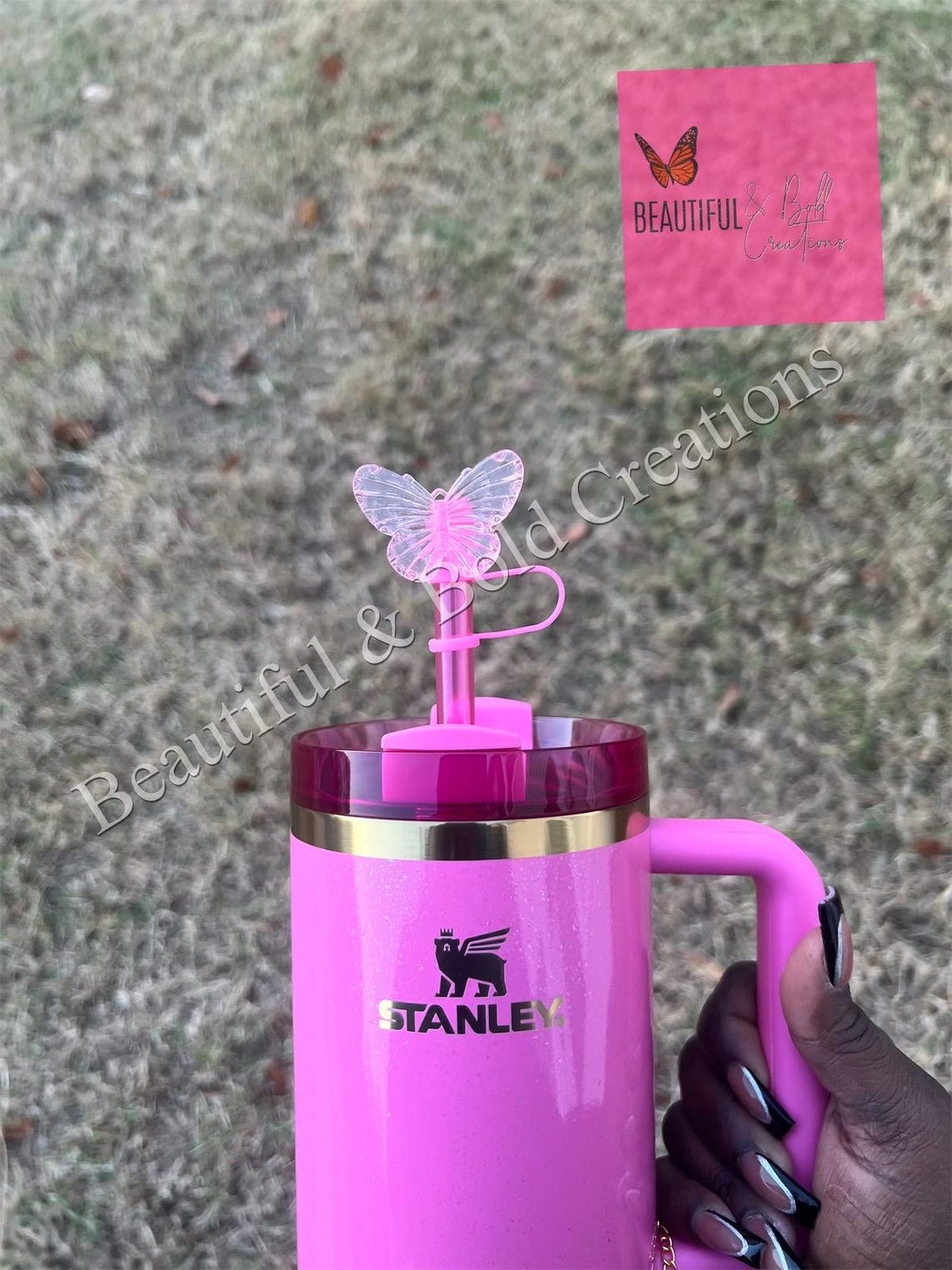 Pink Butterfly Rhinestone Stanley Straw Cover Topper 10mm - Etsy