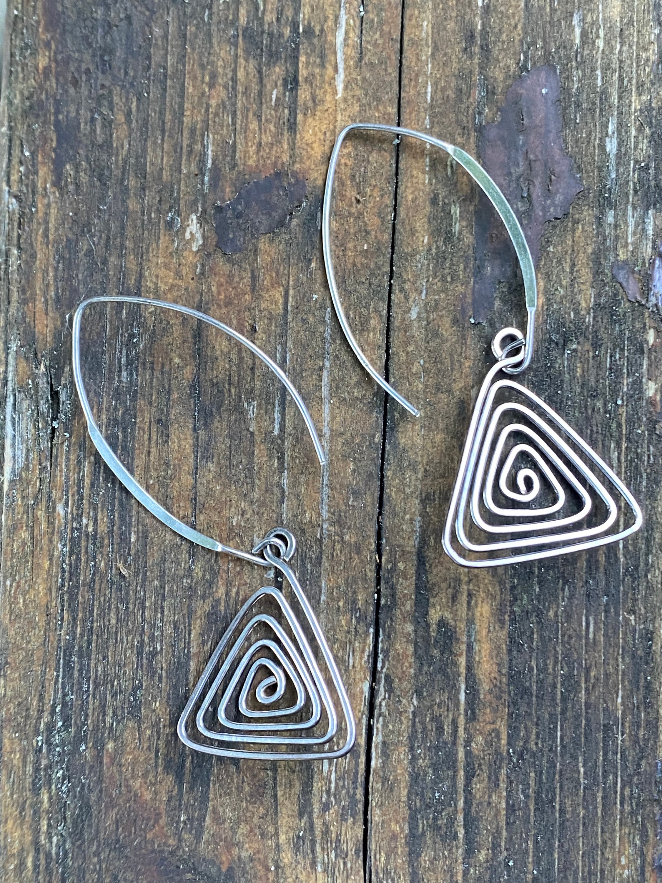 Modernist Sterling Silver Modernist Silver Wire Earrings / Triangle ...