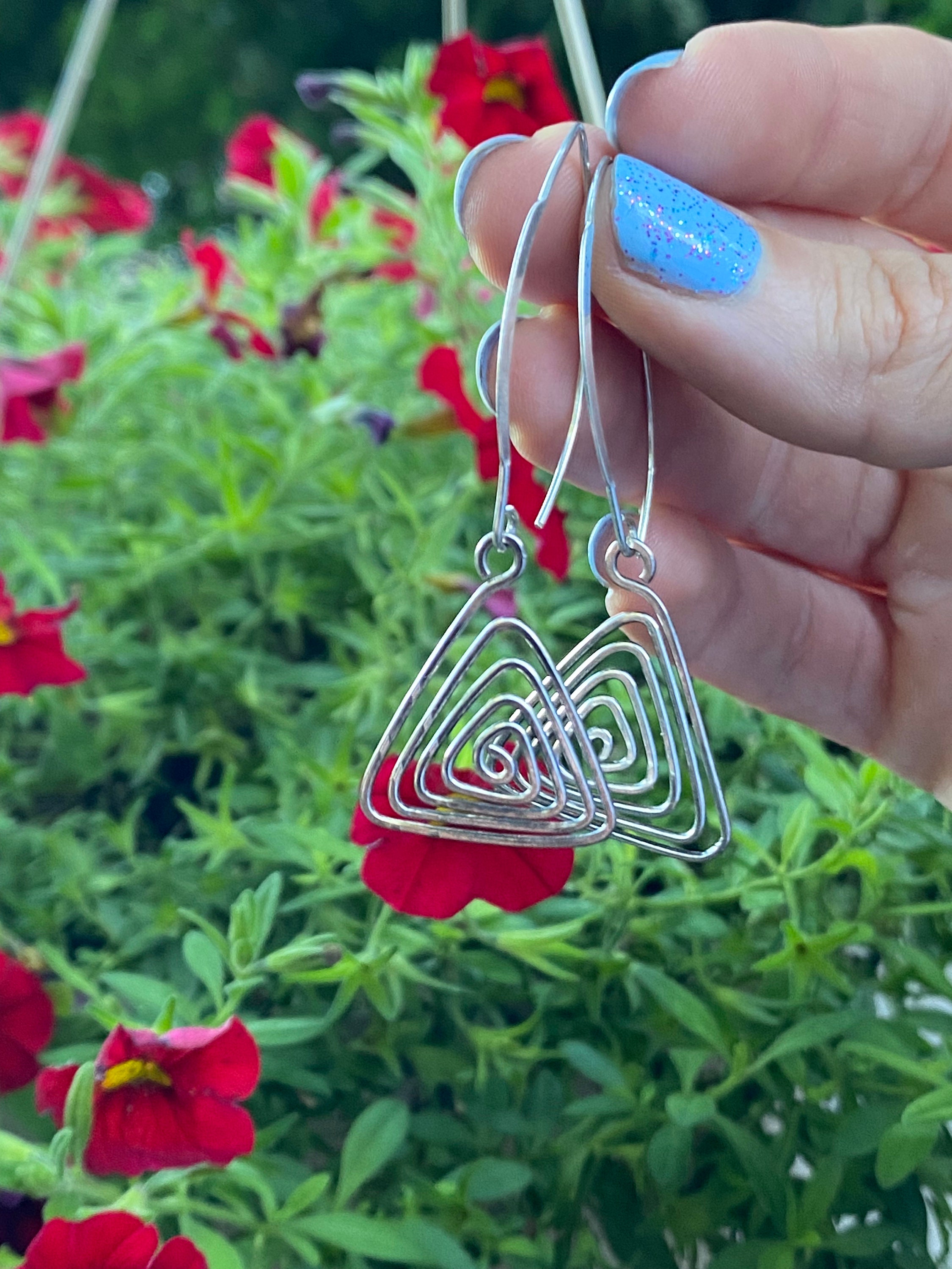 Modernist Sterling Silver Modernist Silver Wire Earrings / Triangle ...