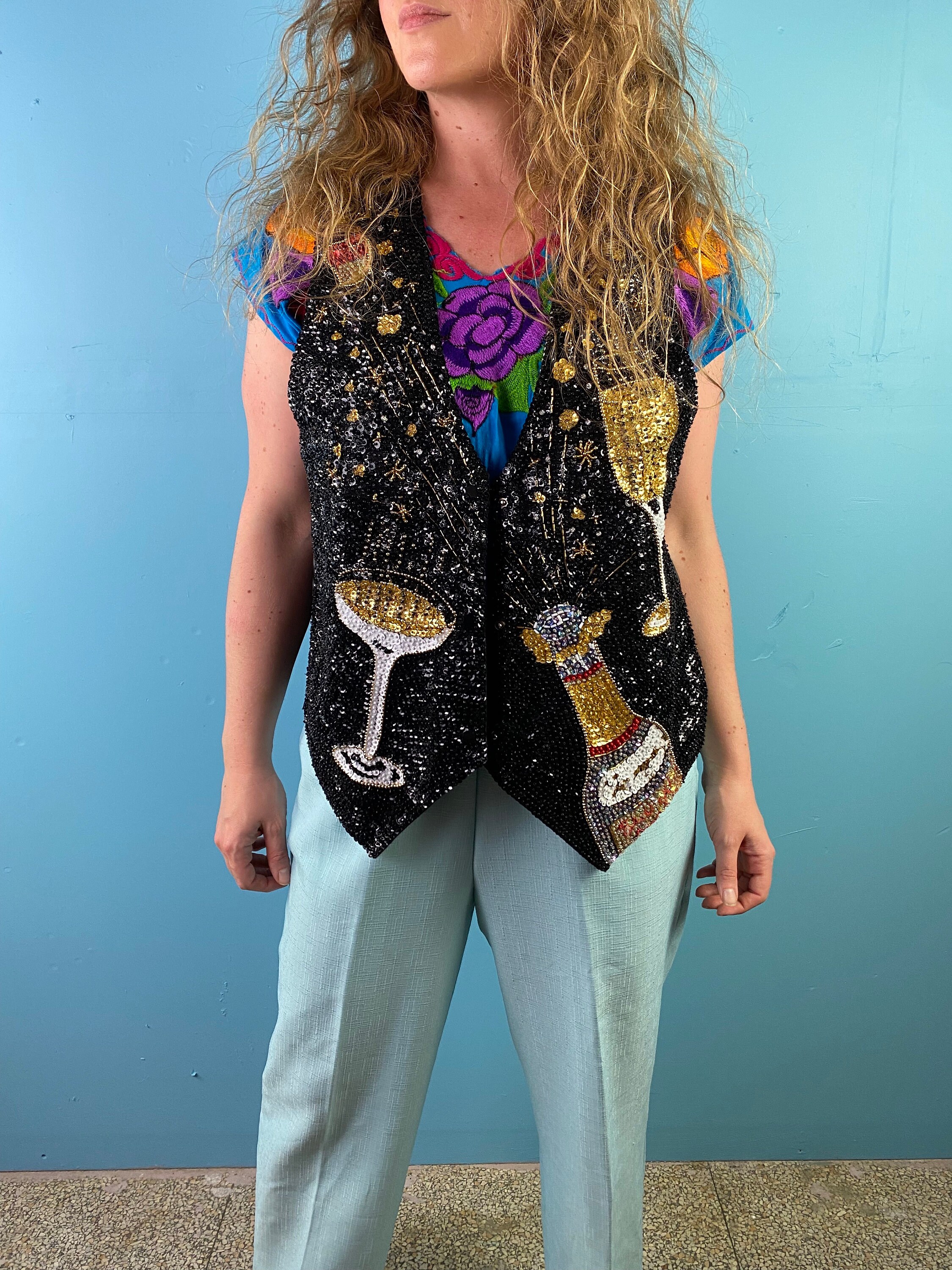 Vintage Celebration Vest / Sequins Vest / Party Top / Bartender Gift ...