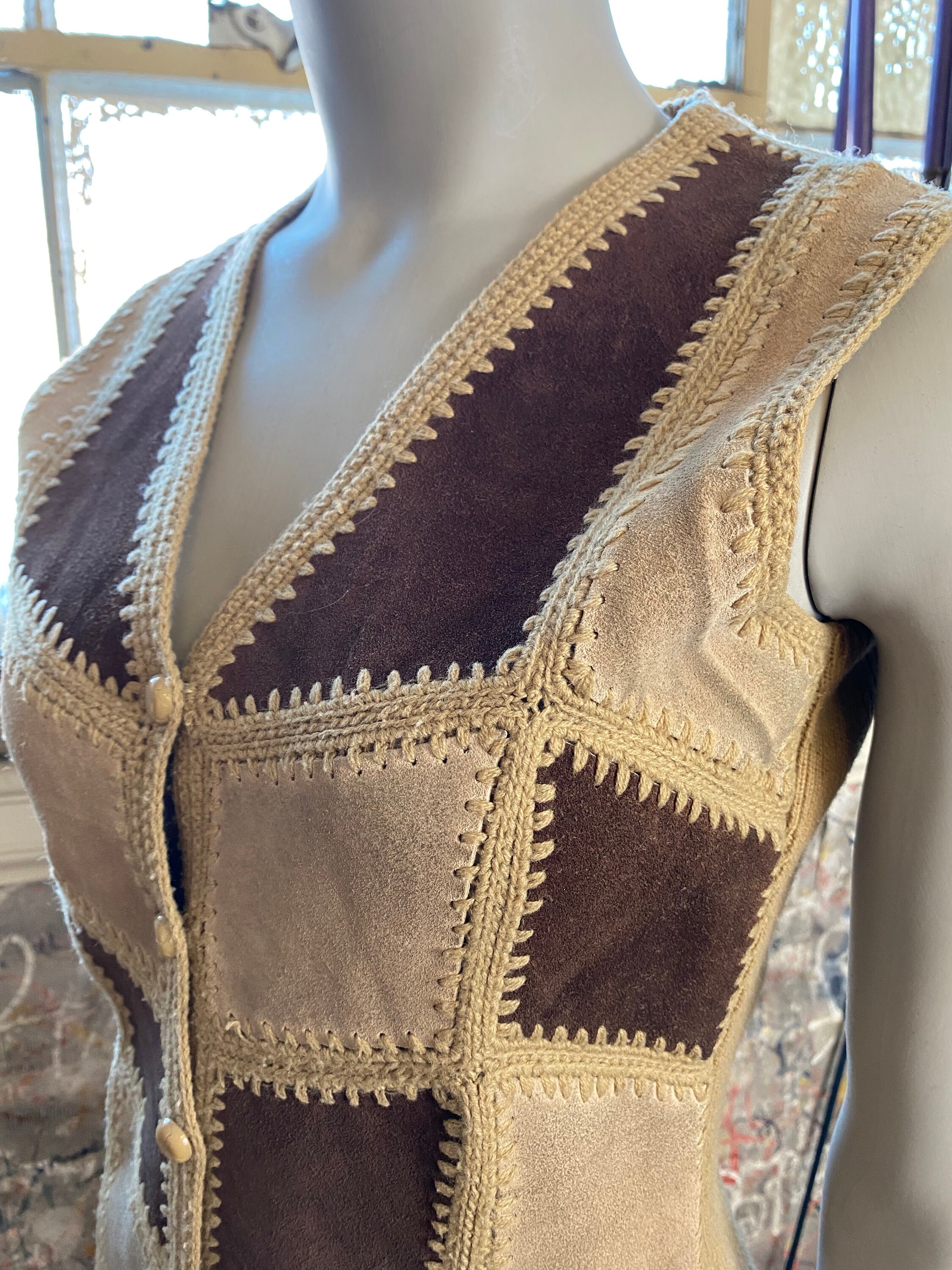 Vintage Suede Vest / 70's Hippie Womens Vest / Brown Vest / Womens Knit ...