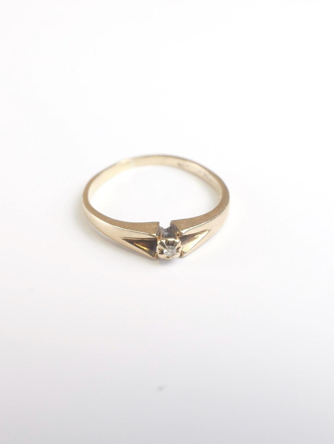 Womens 10k Gold Pinky Ring With Diamond / Vintage Gold Ring / Small ...