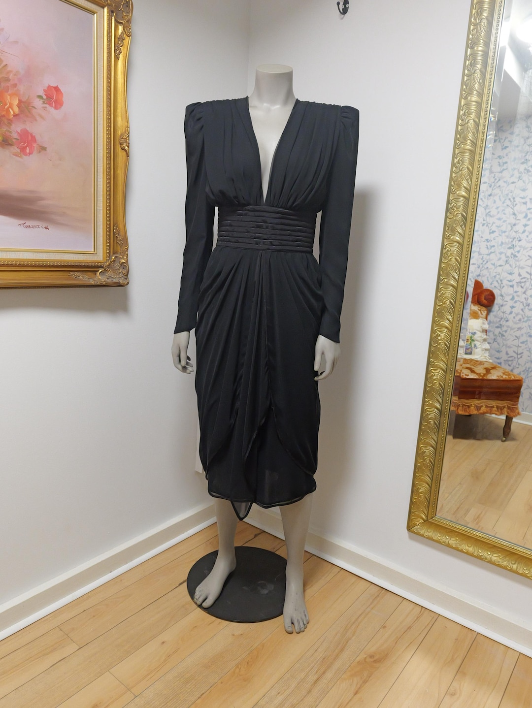 Wayne Clark Vintage 80s Black Dress: Plunging Neckline, Size XS - Etsy