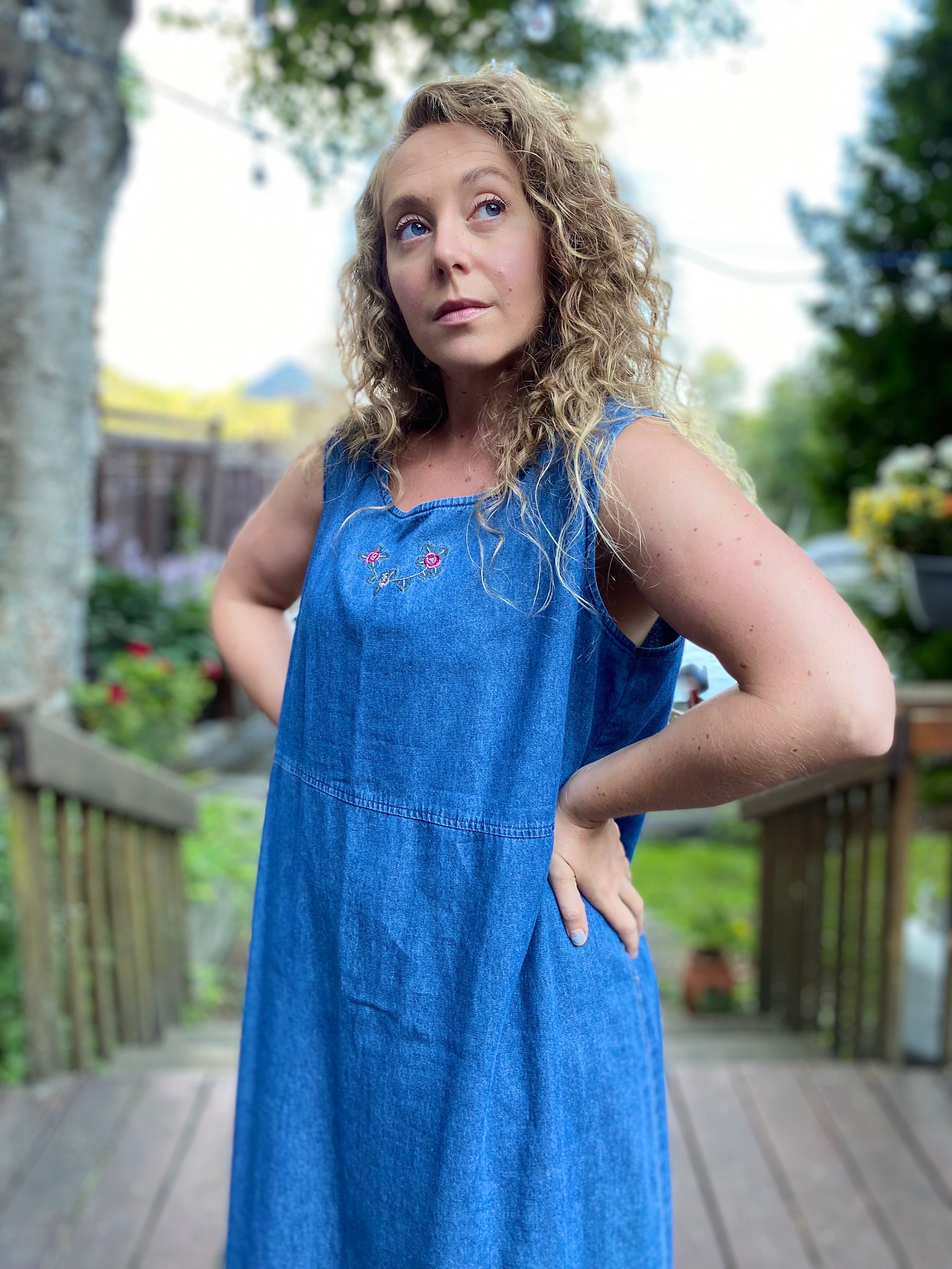 Denim Cottagecore Farmhouse Dress Large