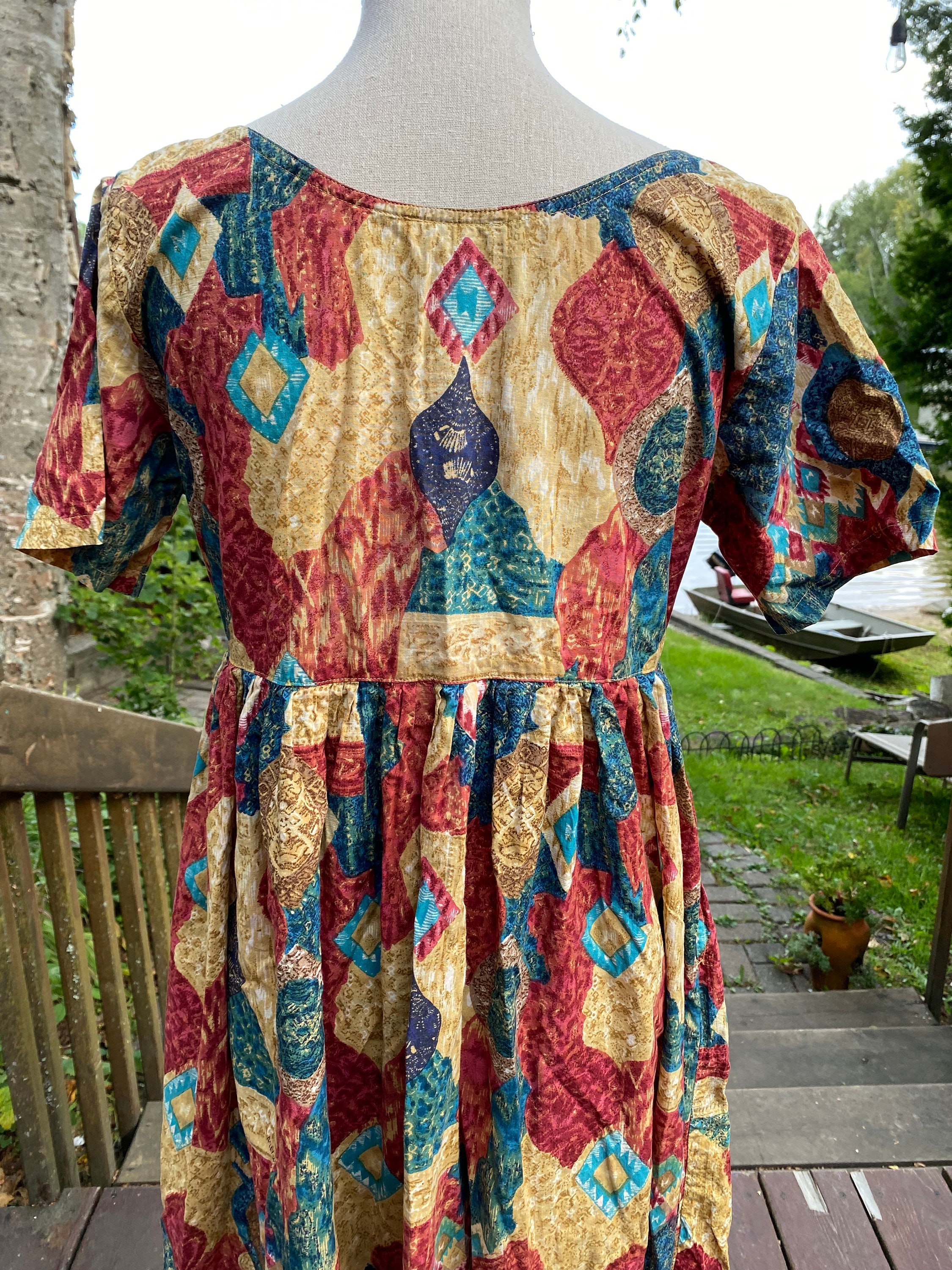 Womens Patchwork Pattern Dress With Pockets