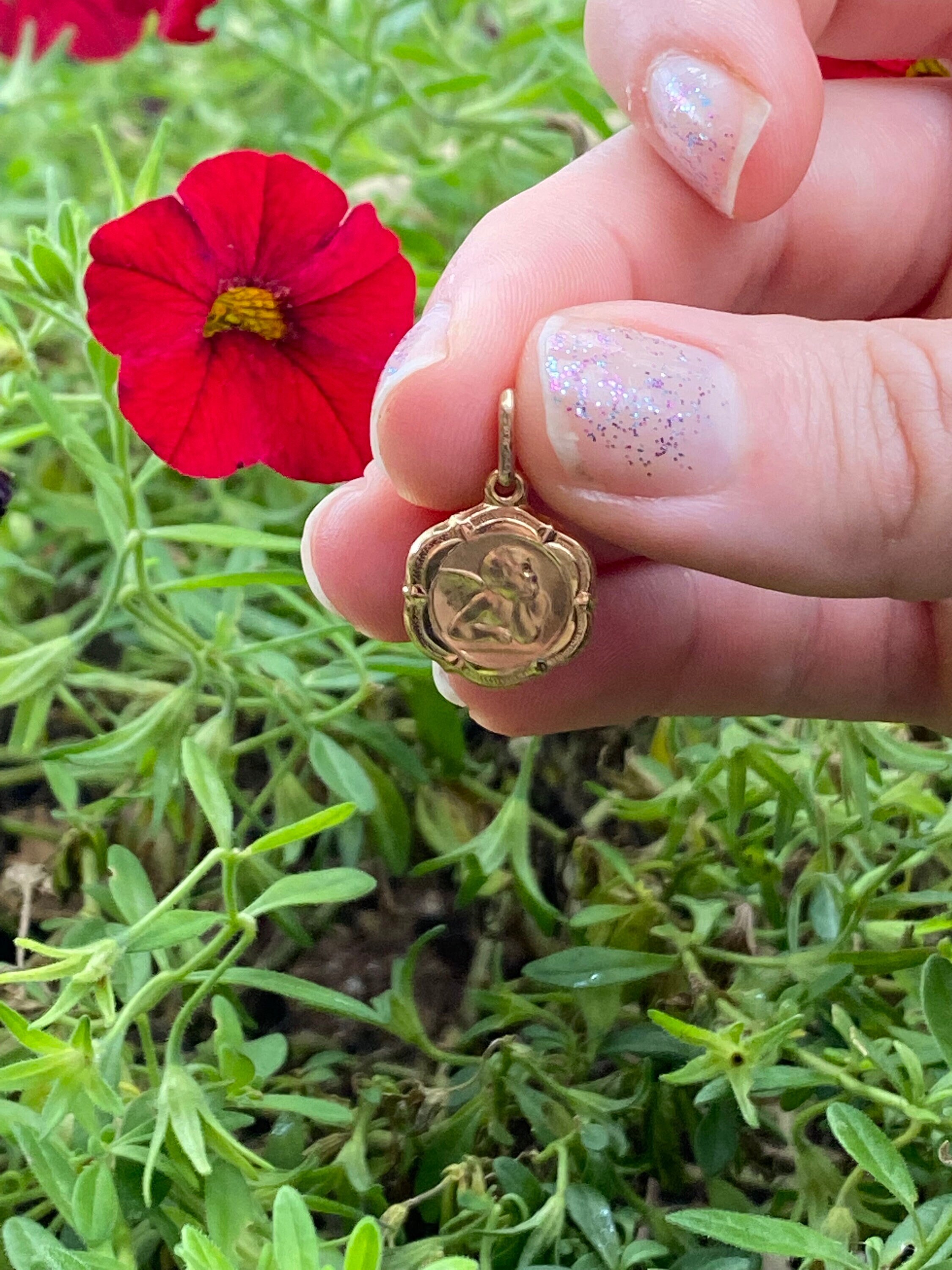 Vintage 10K Gold Cherub Angel Baby Pendant / Womens Vintage Gold ...