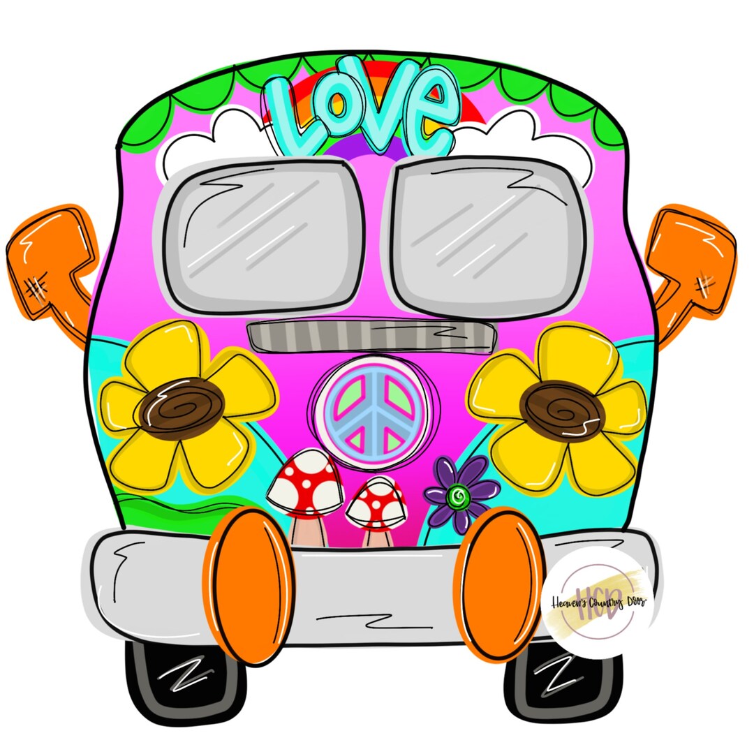 Template: Hippie Van| Peace Sign | Door Hanger| Downloadable File ...