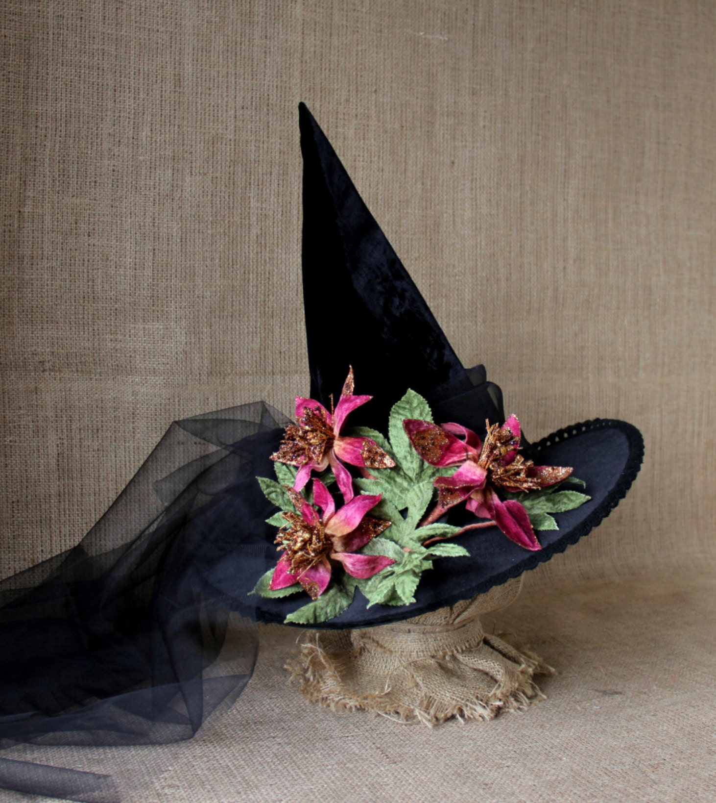 Adult witch hat veil Elegant witch hat women Pink witch hat | Etsy