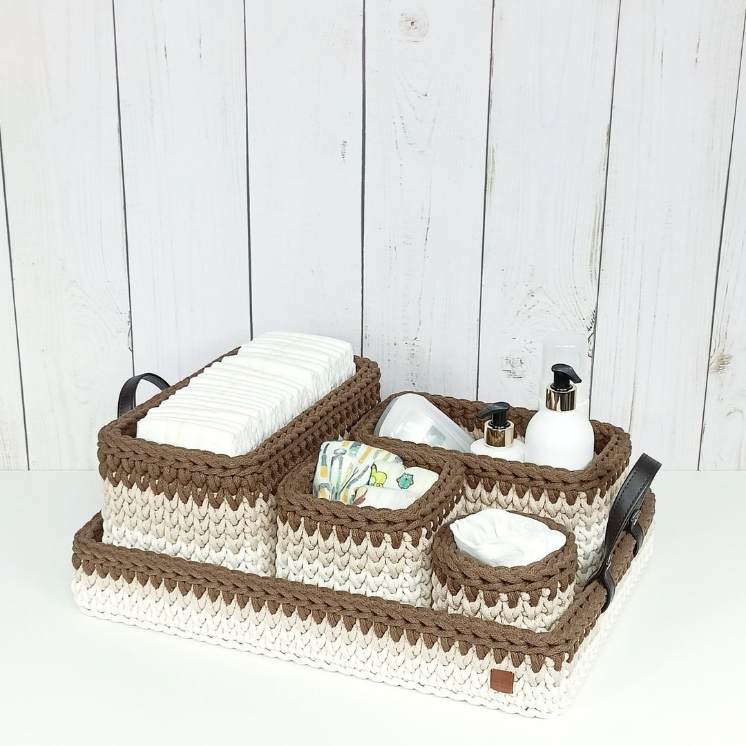 Set of Baby Nursery Organizers, Diaper Organizer, Rectangle Rope Basket ...