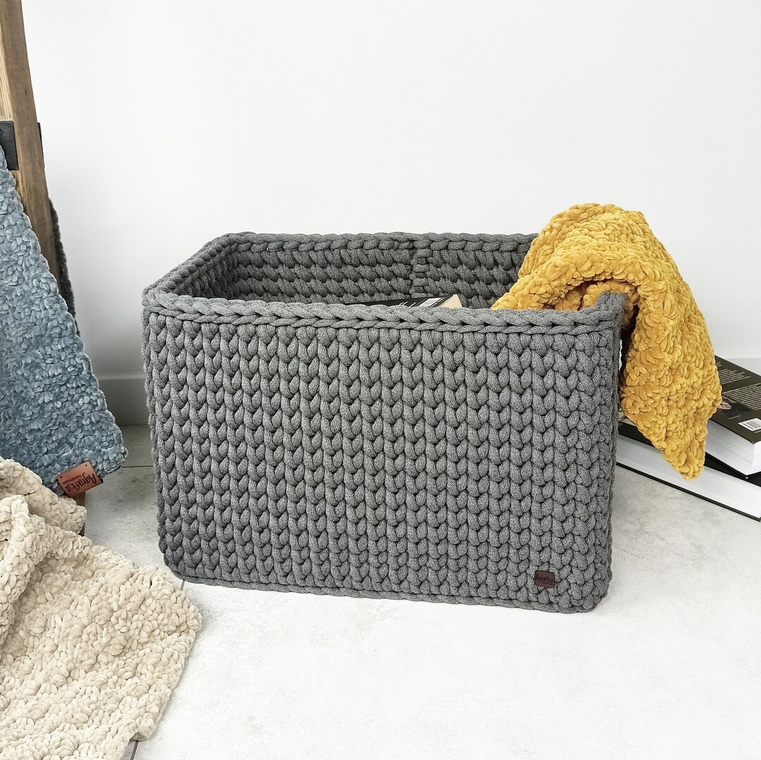 Rectangle Rope Basket, Large Basket, Crochet Storage Basket, Toys ...
