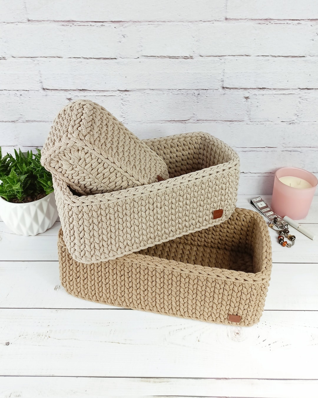 Rectangle Rope Basket, Diaper Basket, Crochet Storage Basket, Storage ...