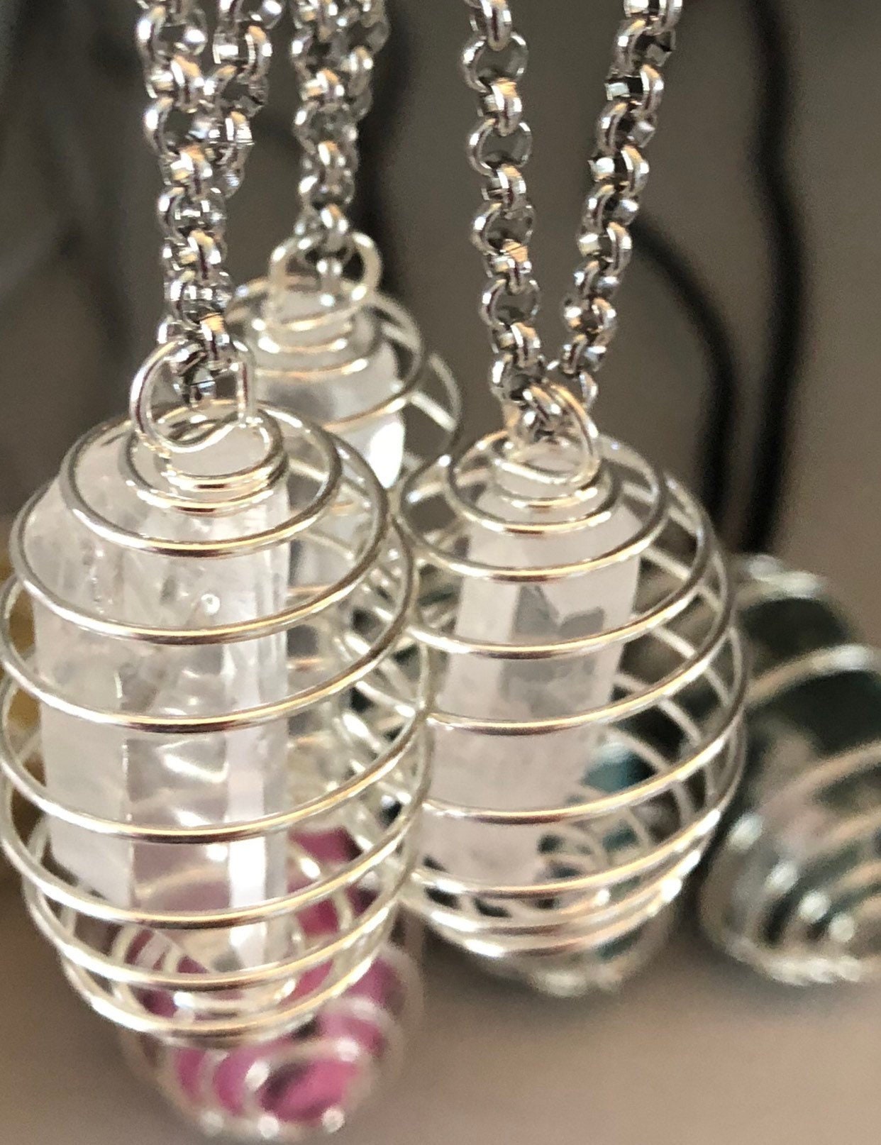 Crystal Cage Necklace - Quartz Necklace - Gemstone Cage Necklace ...