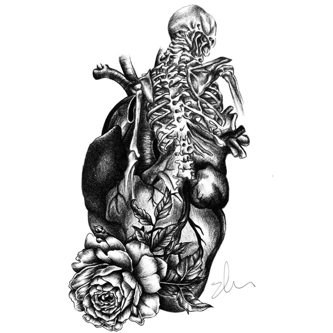 Hand Drawn Skeleton Illustration Digital Art Print / the Moment - Etsy