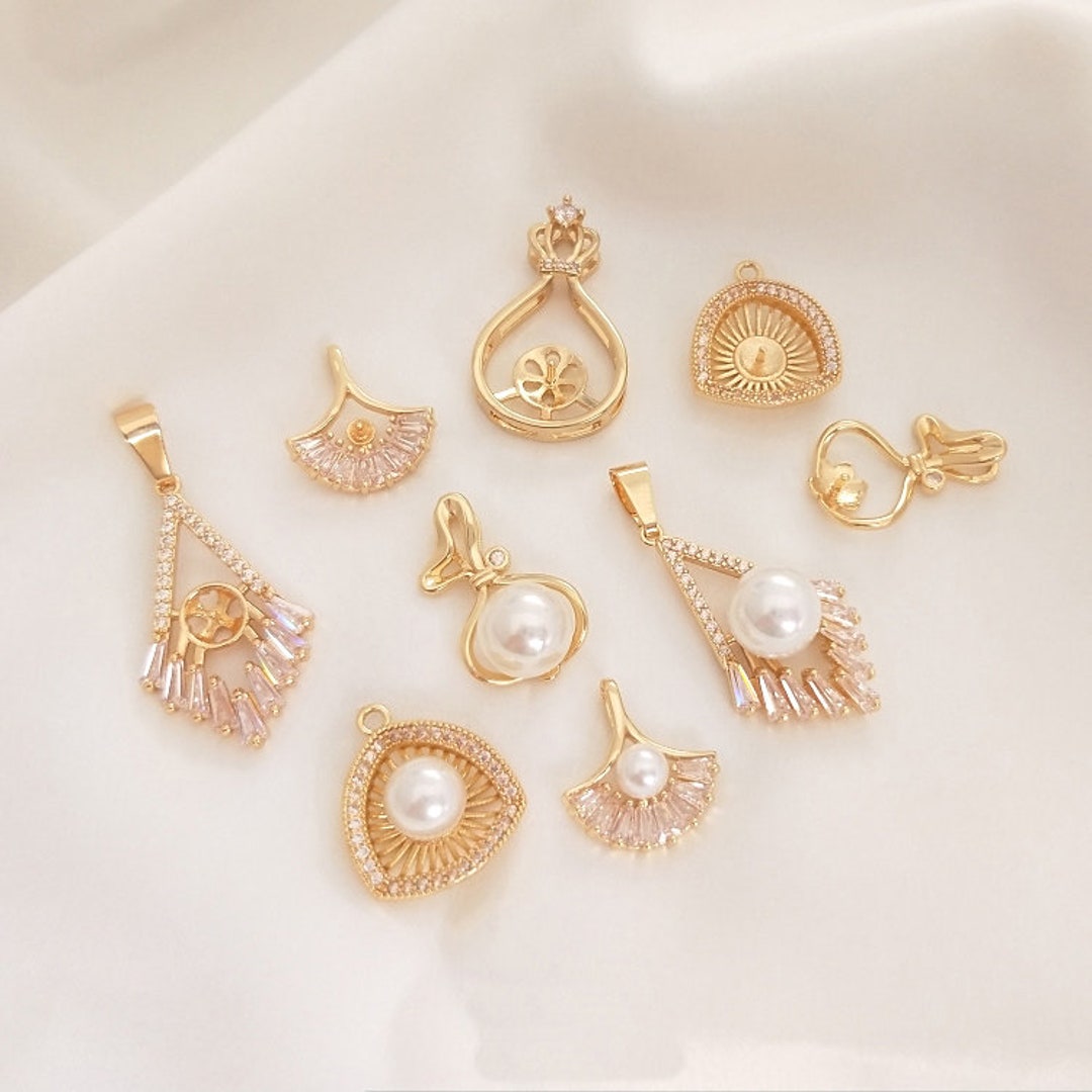 4pcs 14K Real Gold Plated Brass Pearl Support Pendant,crystal Zircon ...