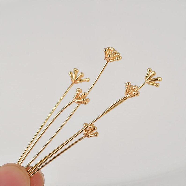10pcs 18K Gold Plated Flower Headpin,straight Pins Diy Jewelry Making ...
