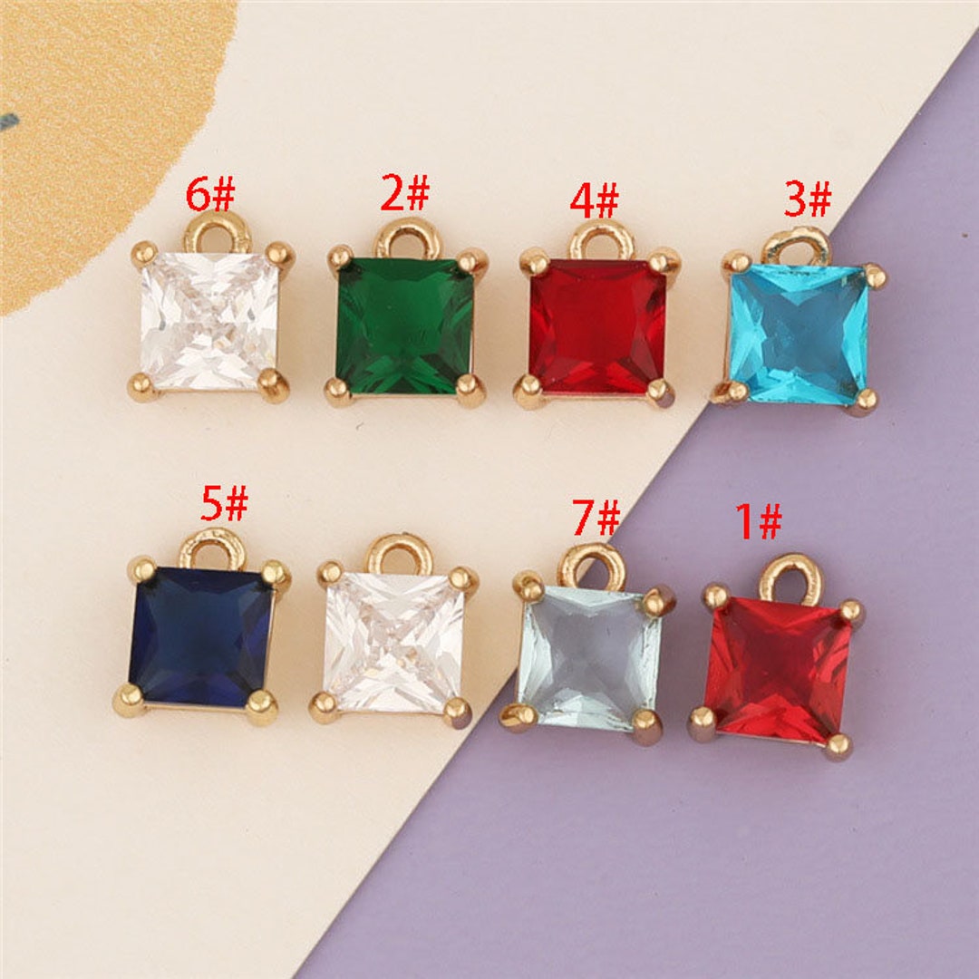 10 Pcs Gold Plated Square Glass Charms: Faceted Lucite Pendants (7x9mm ...