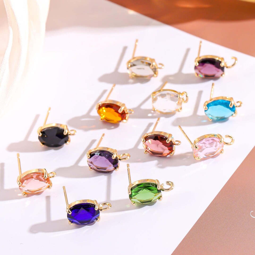 10PCS Gold Plated Earring With Loop, Oval Ear Stud, Ear Post, Jewelry ...