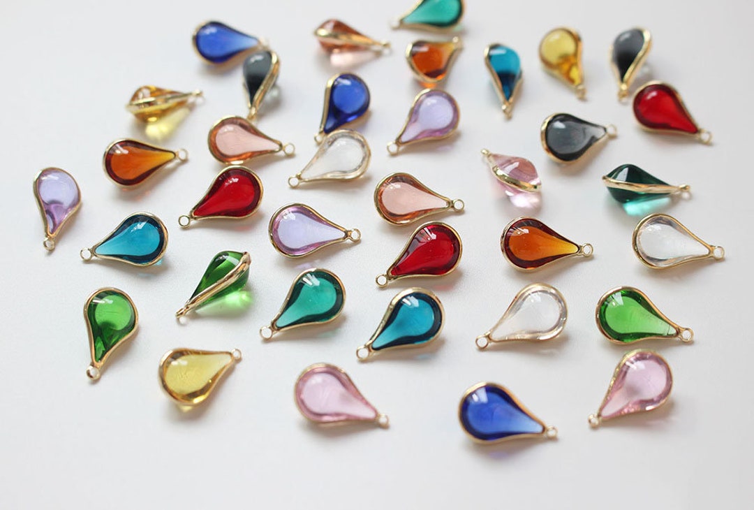 10pcs Vintage Glass Charm, Frame Glass Gemstone Pendant,water-drop ...
