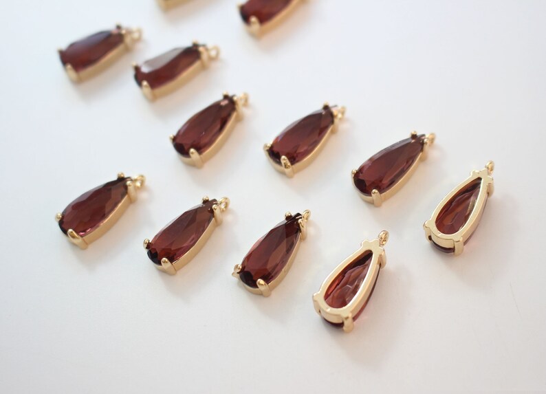 10pcs Gold Plated Teardrop Glass Charms, Faceted Drop Pendant Beads ...