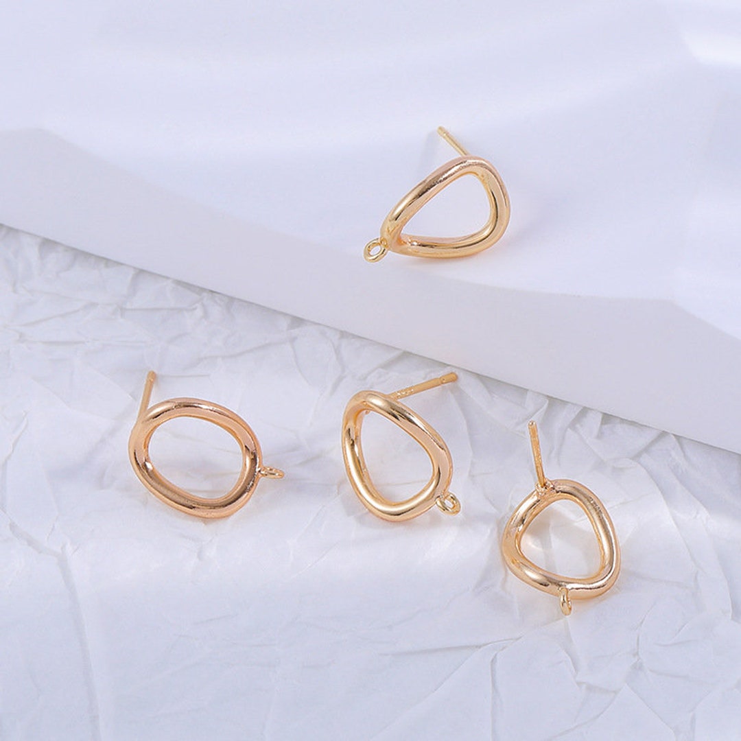 10pcs Real Gold Plated Brass Circle Earring Posts, Earring Stud,hollow ...