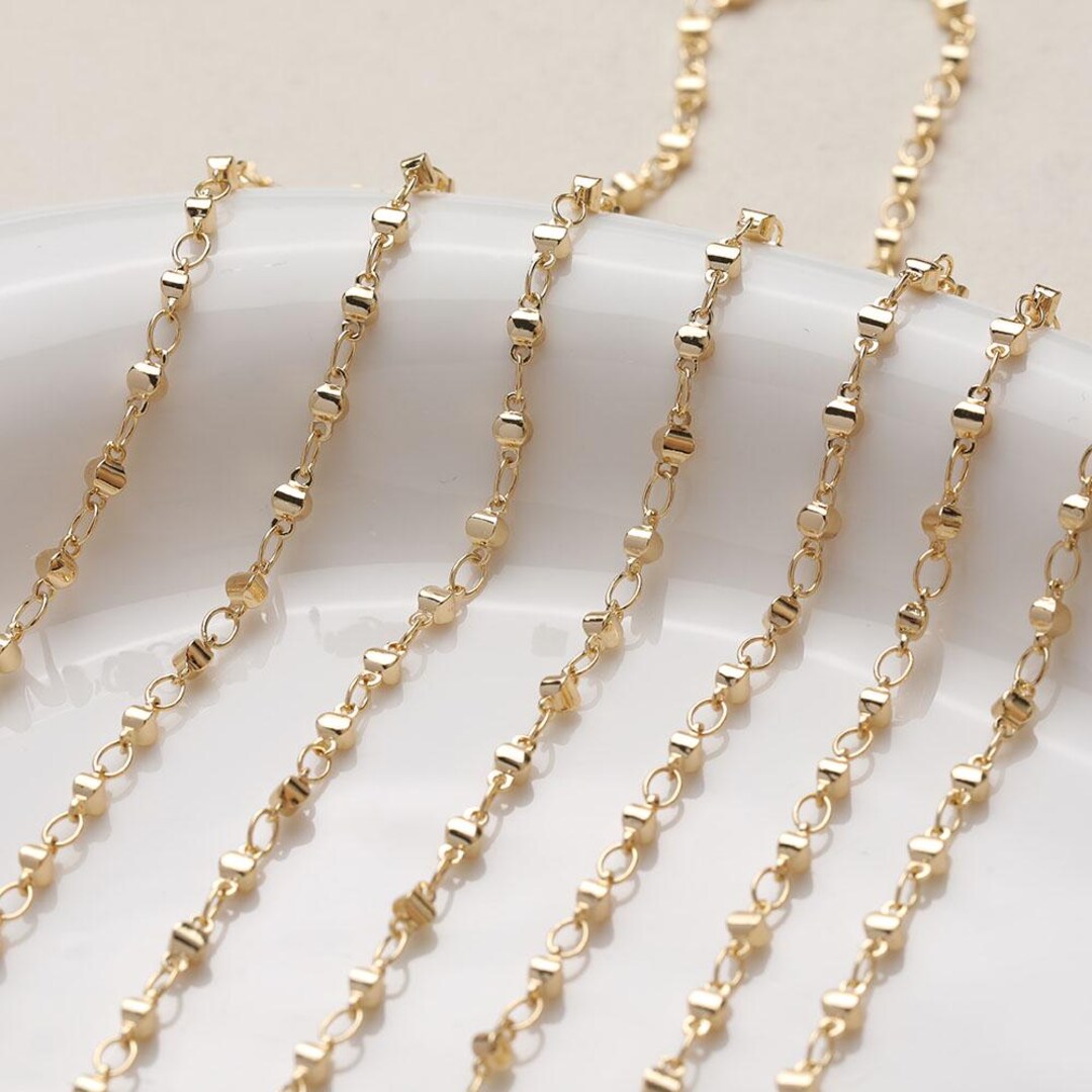 1 Meter Gold Plated Brass Chains Diamond-shaped Beads Bar Chain Jewelry ...