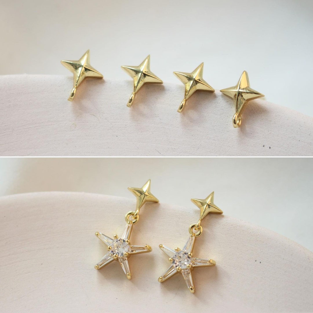 10pcs 18k Real Gold Plated Brass Star Earrings Posts, Earring Stud,tiny ...