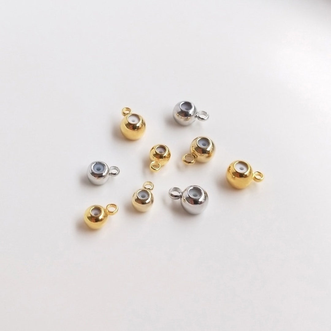 20pcs Real Gold Plated Brass Slider Adjustable Rubber Stopper Beads ...