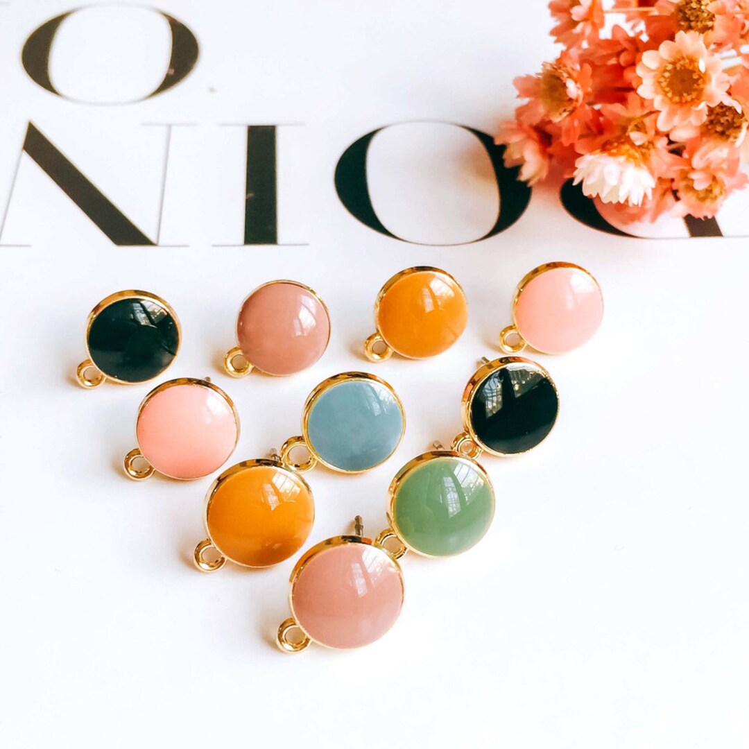 10PCS Real Gold Plated Round Earrings Enamel Post Earrings,solid ...