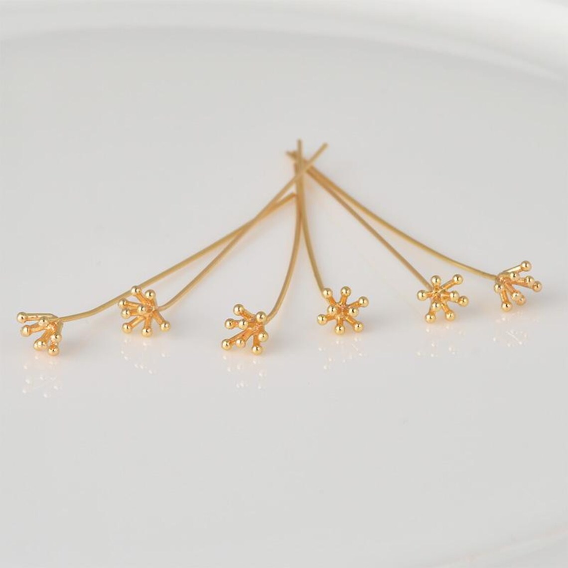 10pcs 18K Gold Plated Flower Headpin,straight Pins Diy Jewelry Making ...