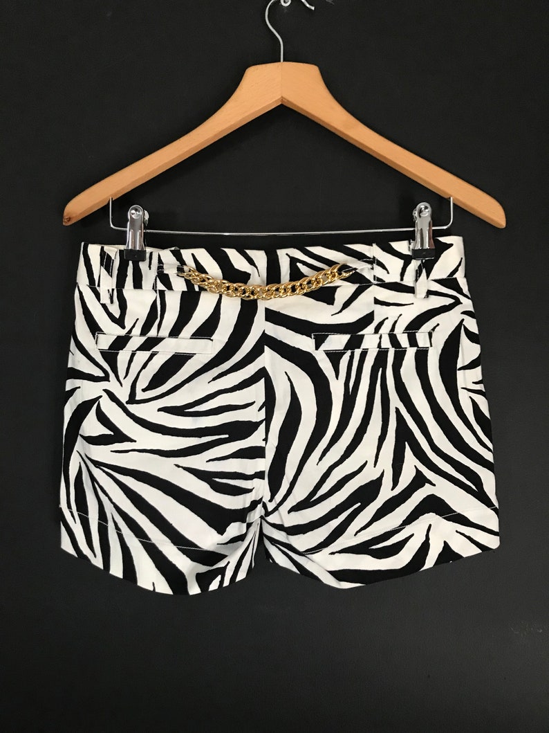 Tiger Print Black and White Shorts Ladies, Vintage Shorts With Gold ...