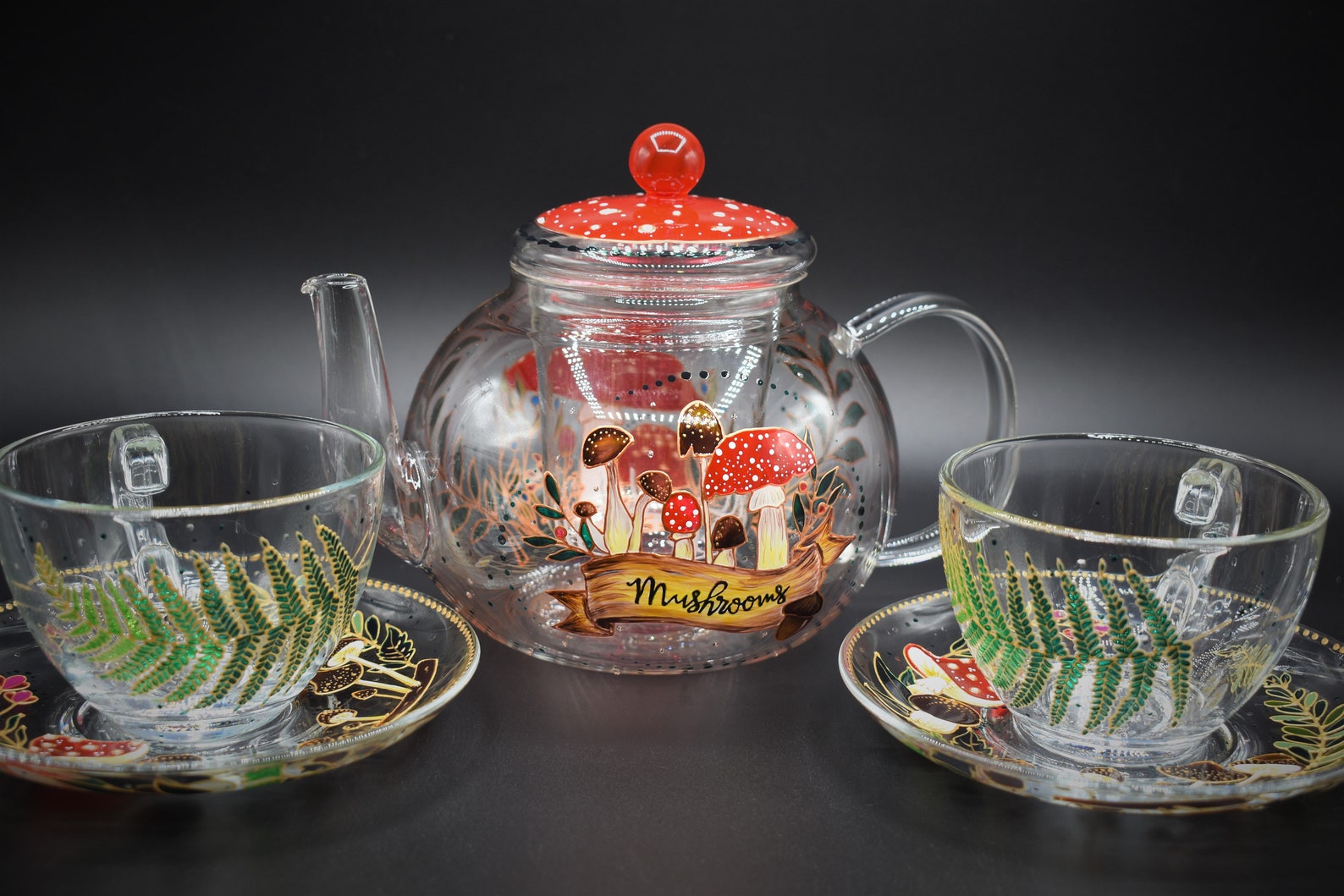 Mushrooms Tea Set Hand Painted Infusing Teapot Mushroom Cup - Etsy