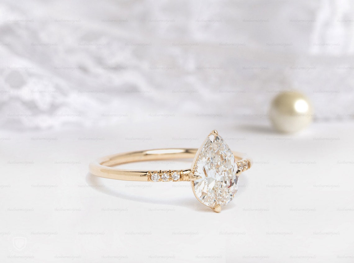 Diamond Ring Engagement Ring 14k Yellow Gold Ring 925 - Etsy