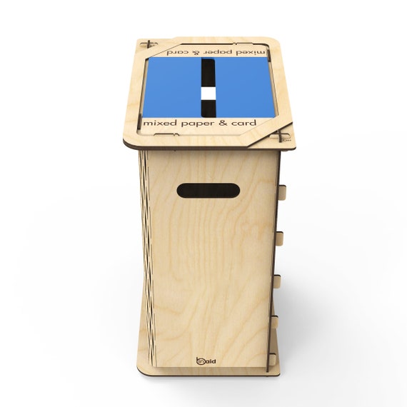 Recycle Bin Robust Wooden Design With Blue Paper & Card Lid. - Etsy