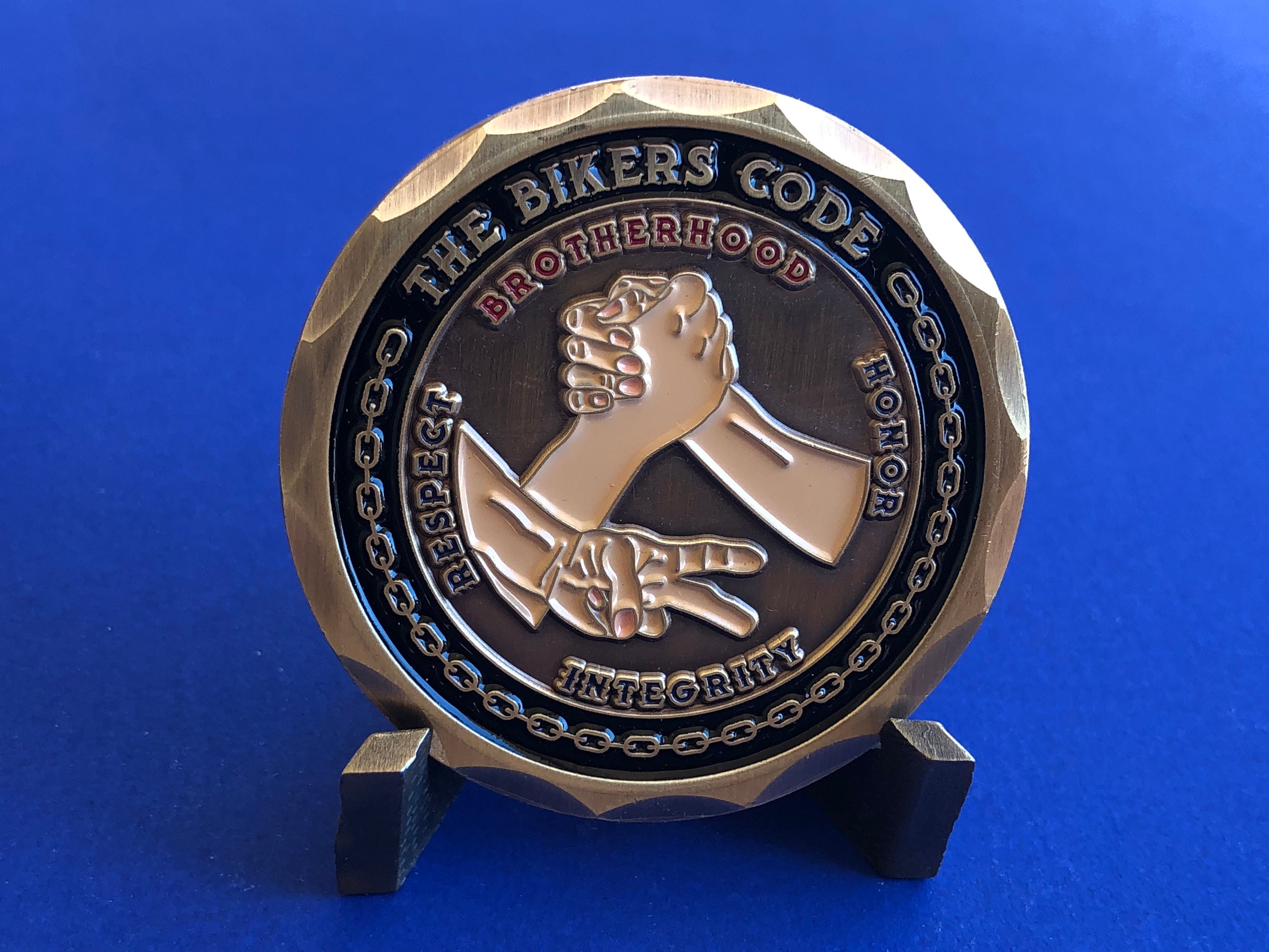 MOTORCYCLE CHALLENGE COIN “the Bikers Code” Brotherhood Honor Respect ...