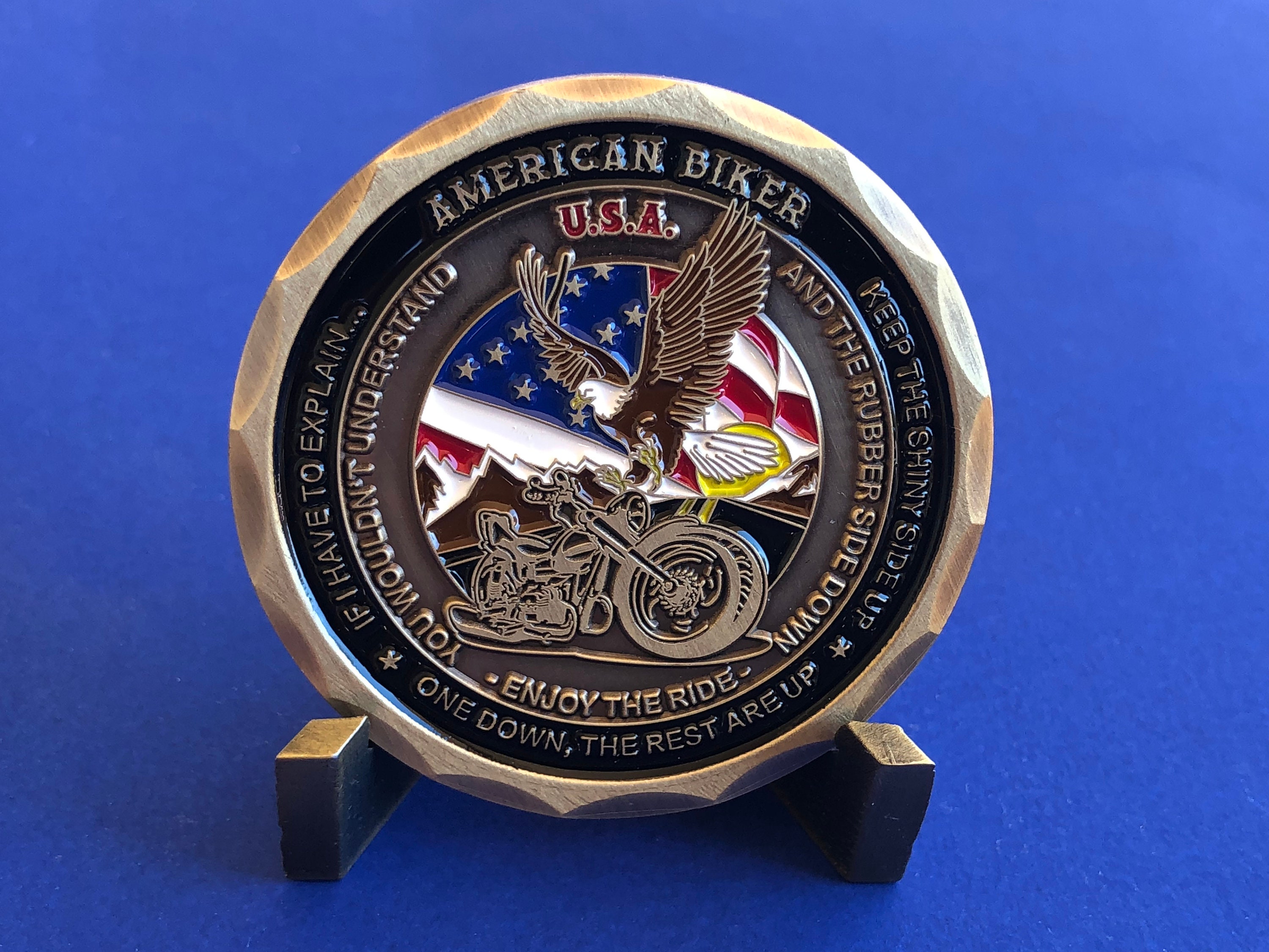 MOTORCYCLE CHALLENGE COIN “the Bikers Code” Brotherhood Honor Respect ...