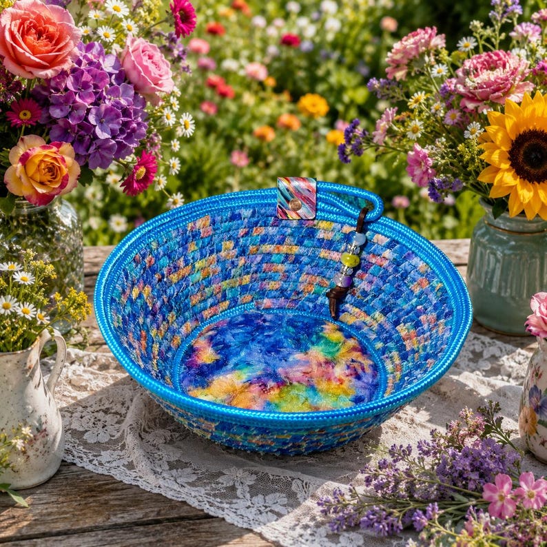 Flower Bouquet Multiple Color Handmade Fabric Wrapped Rope Bowl See ...