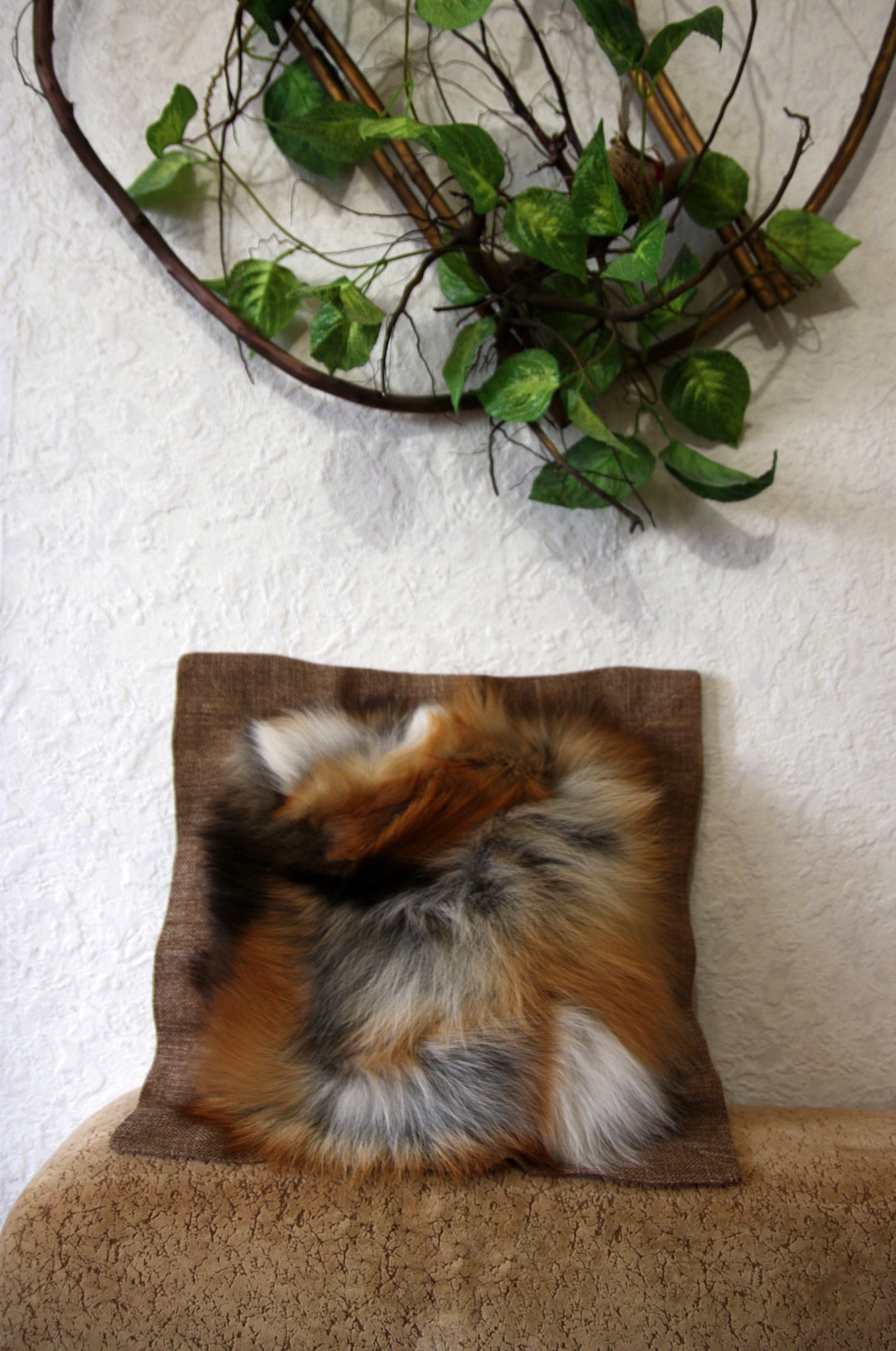 Pillow Made of Real Red Fox Fur, Stuffed Decorative Pillow, Size 46 by ...