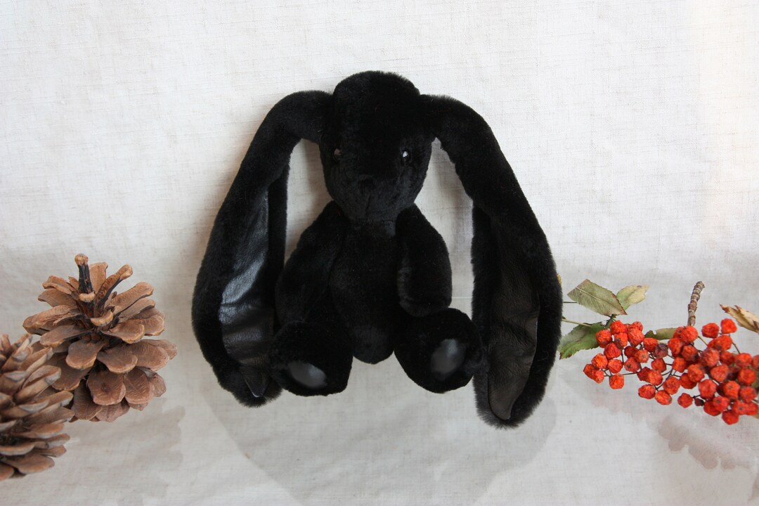 Sheared Mink Fur Rabbit: Black Plush Toy, Movable Legs - Etsy