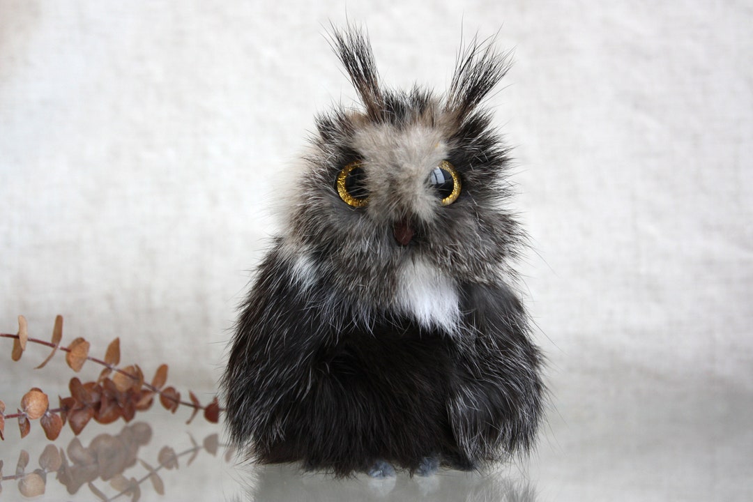 Silver Fox Fur Owl, Fur Figurine, Interior Owl, Symbol of Wisdom - Etsy