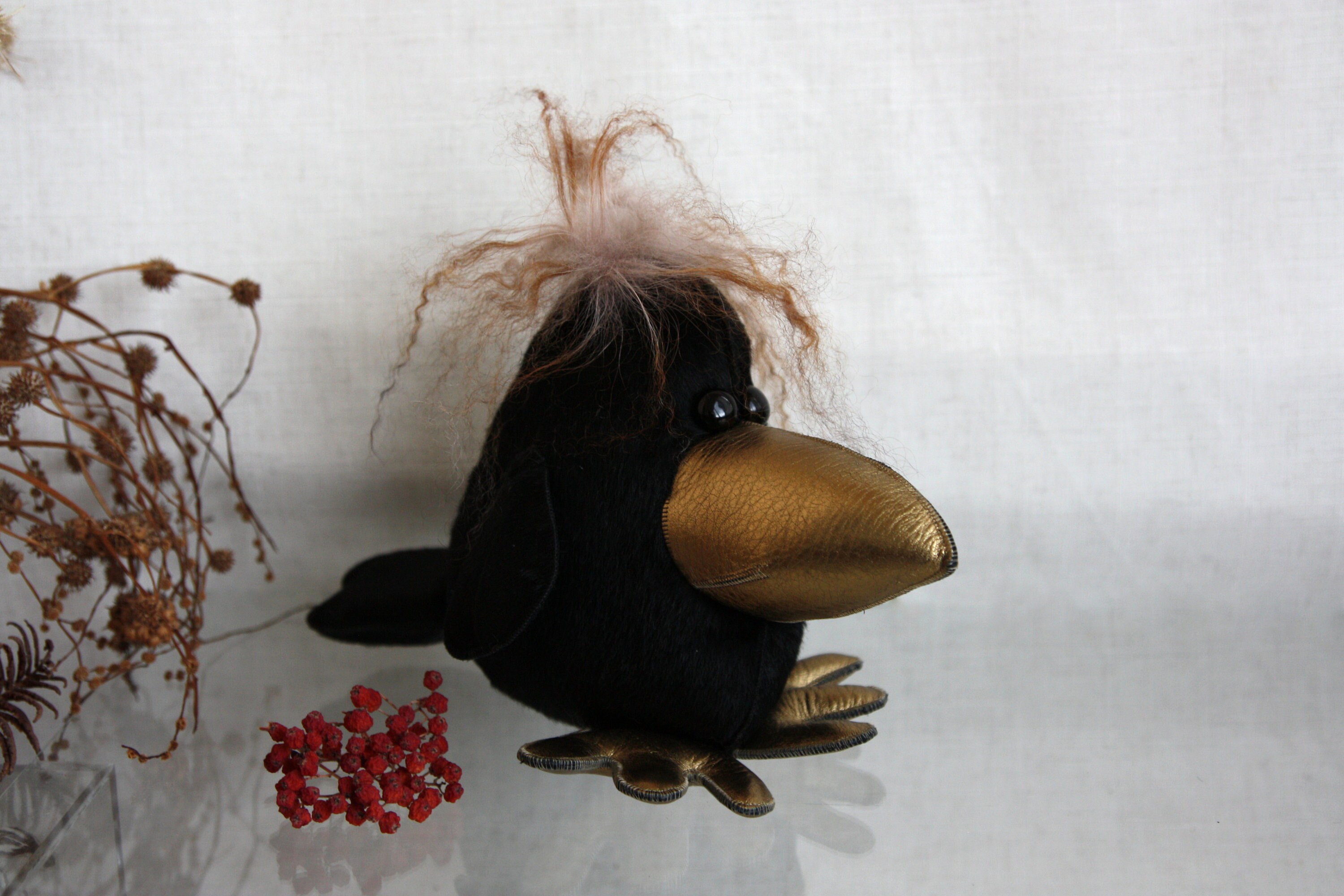Black Fur Crow With Golden Beak and Paws Interior Toy - Etsy