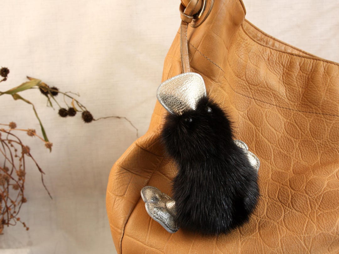 Mink Fur Duck Keychain: Leather Accents, Bag Charm - Etsy