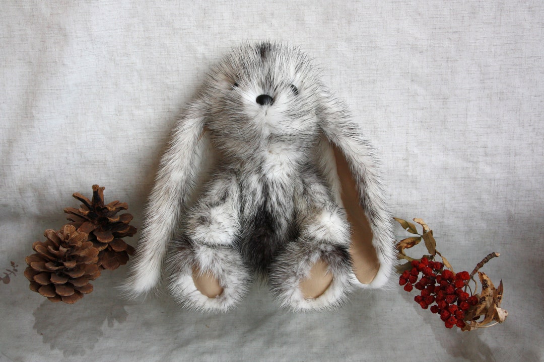 Rabbit From Natural White-gray Mink Fur, Natural Leather Ears and Feet ...