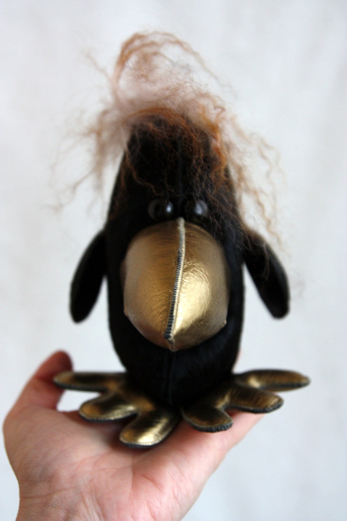 Black fur crow with golden beak and paws interior toy | Etsy