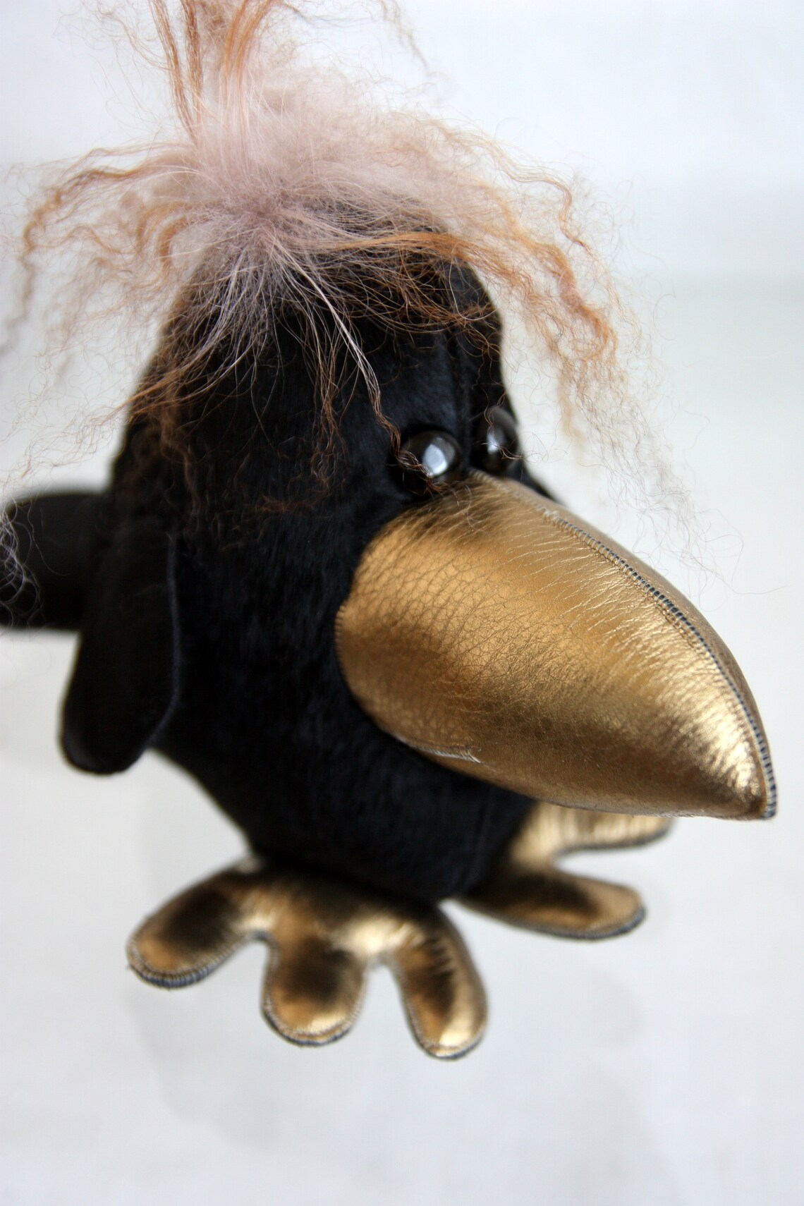 Black fur crow with golden beak and paws interior toy | Etsy