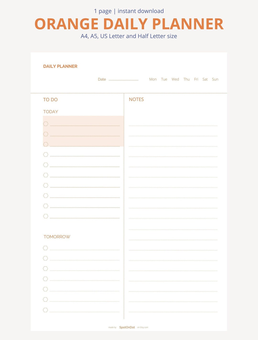 Minimalist Orange Daily Planner, Daily to Do List, Undated Daily ...